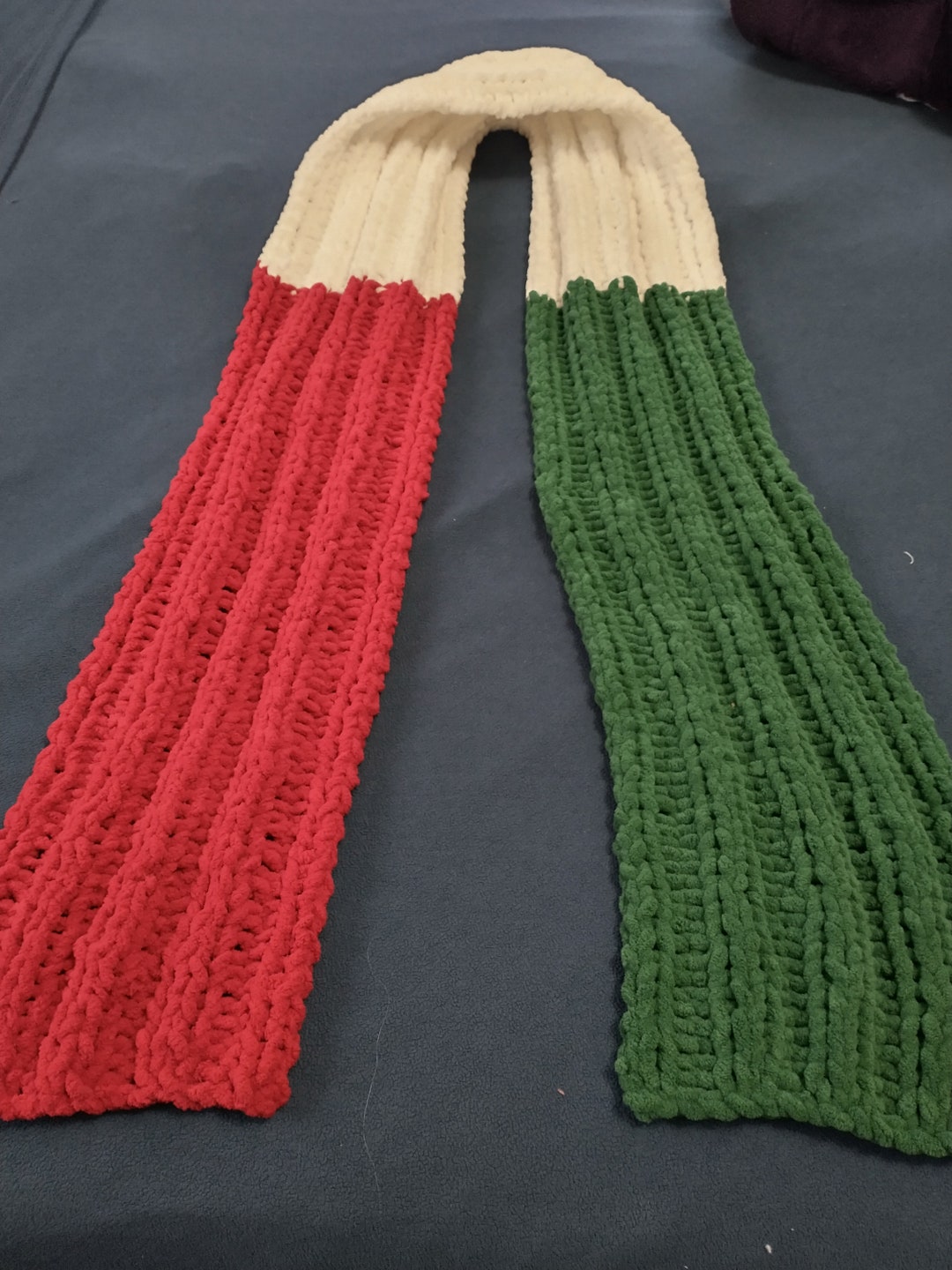 Hand Knit Red, White and Green Scarf - Soft and Warm as a Blanket! - Etsy