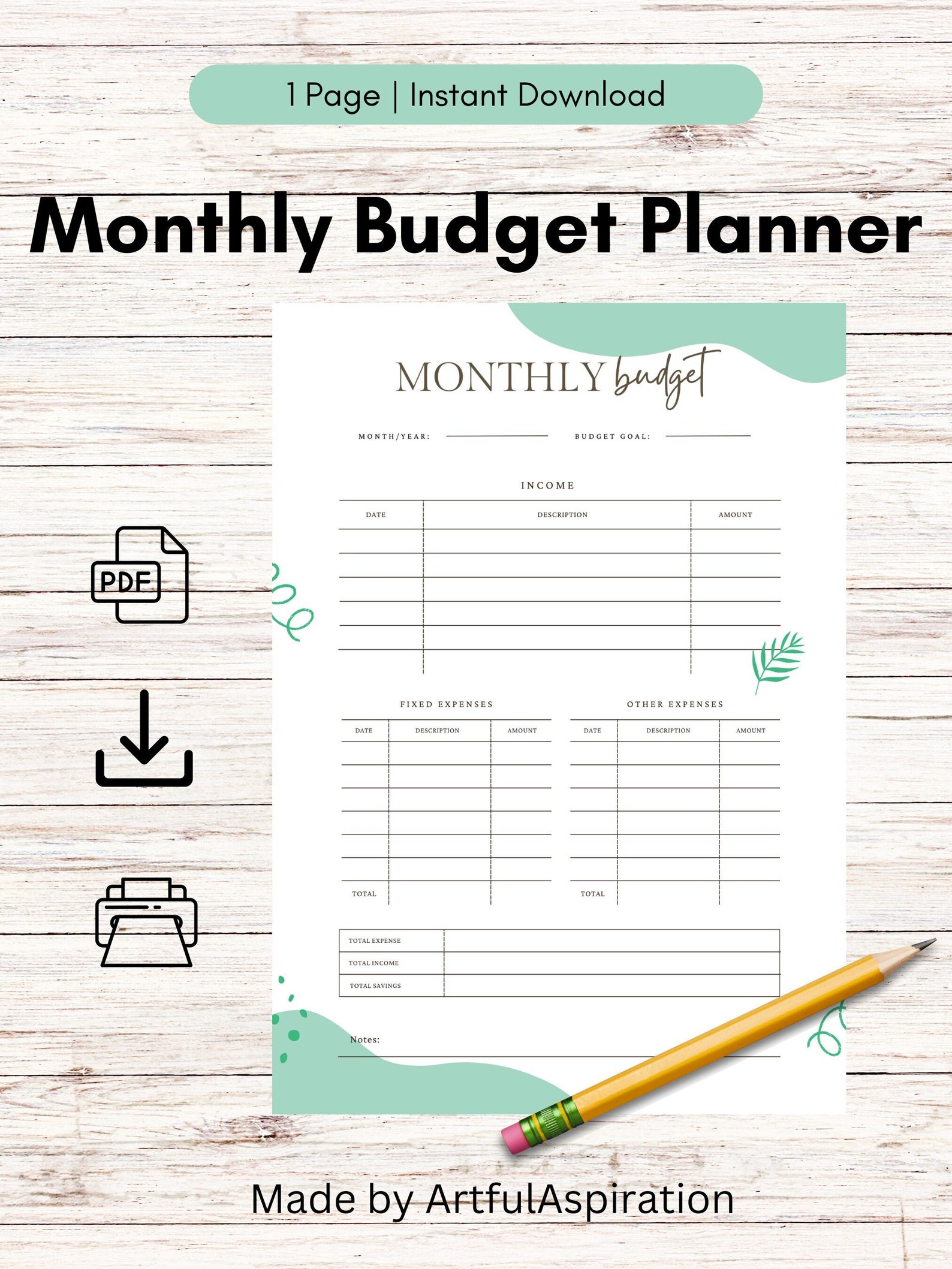 Printable Budget Planner Page - Etsy