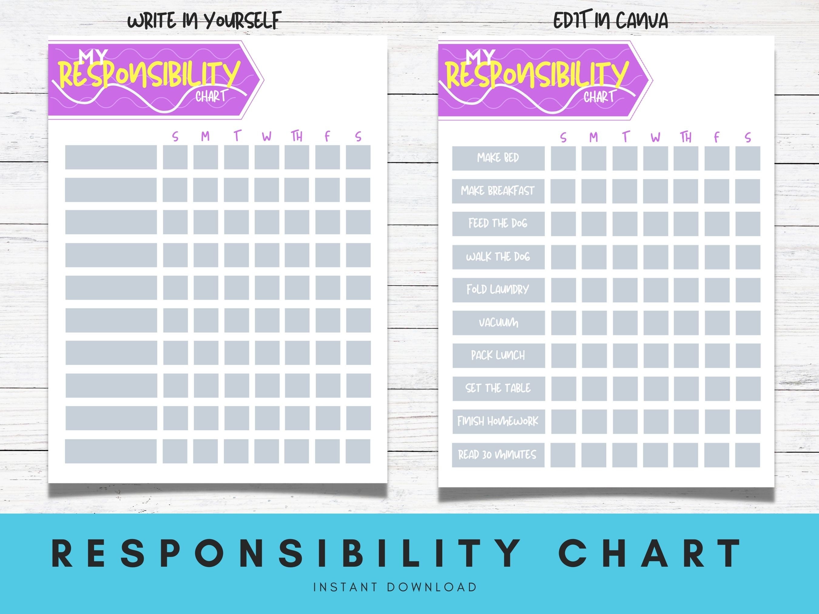 Responsibility Chart Responsibility Chart for Kids Responsibility Chart ...