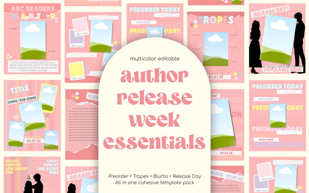 Author Release Week Essentials Canva Templates | Multi-color Book ...