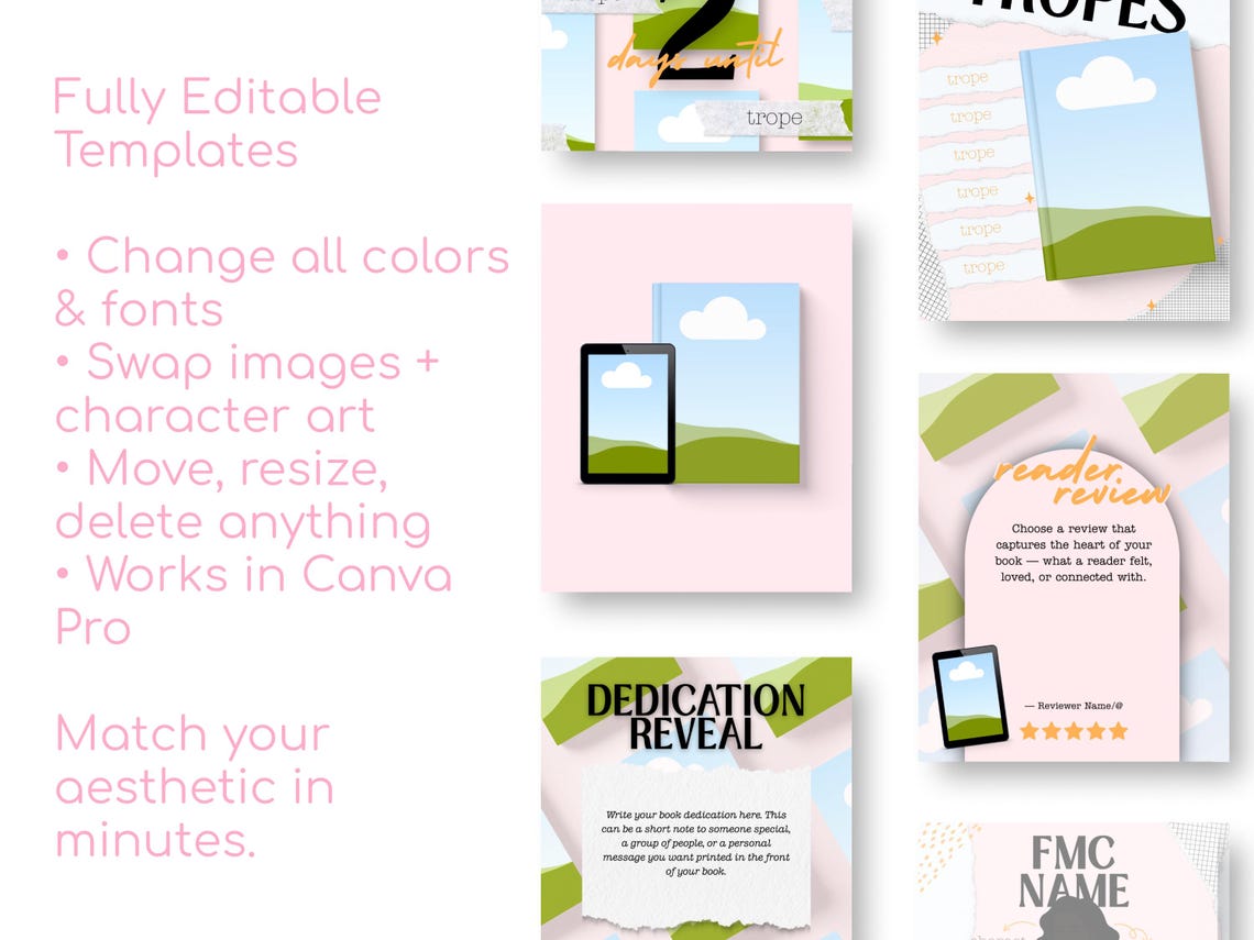 Romance Author Canva Templates | Book Promo Bundle | Animated Cover ...