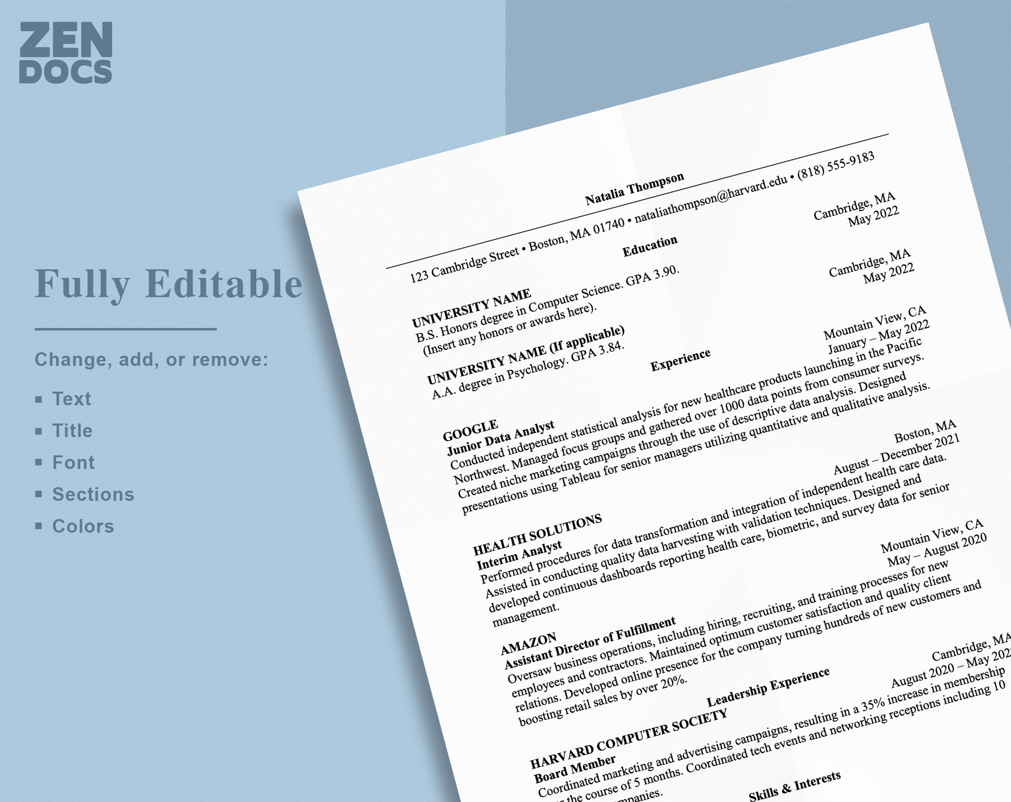 Plantilla clásica de currículum vitae de Harvard para Word ...