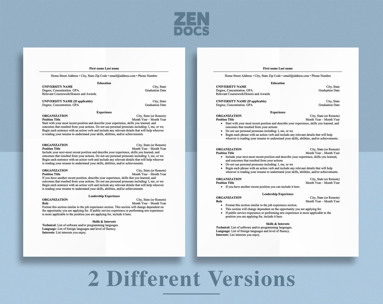 Classic Harvard Resume Template for Word, Professional & Clean, CV ...