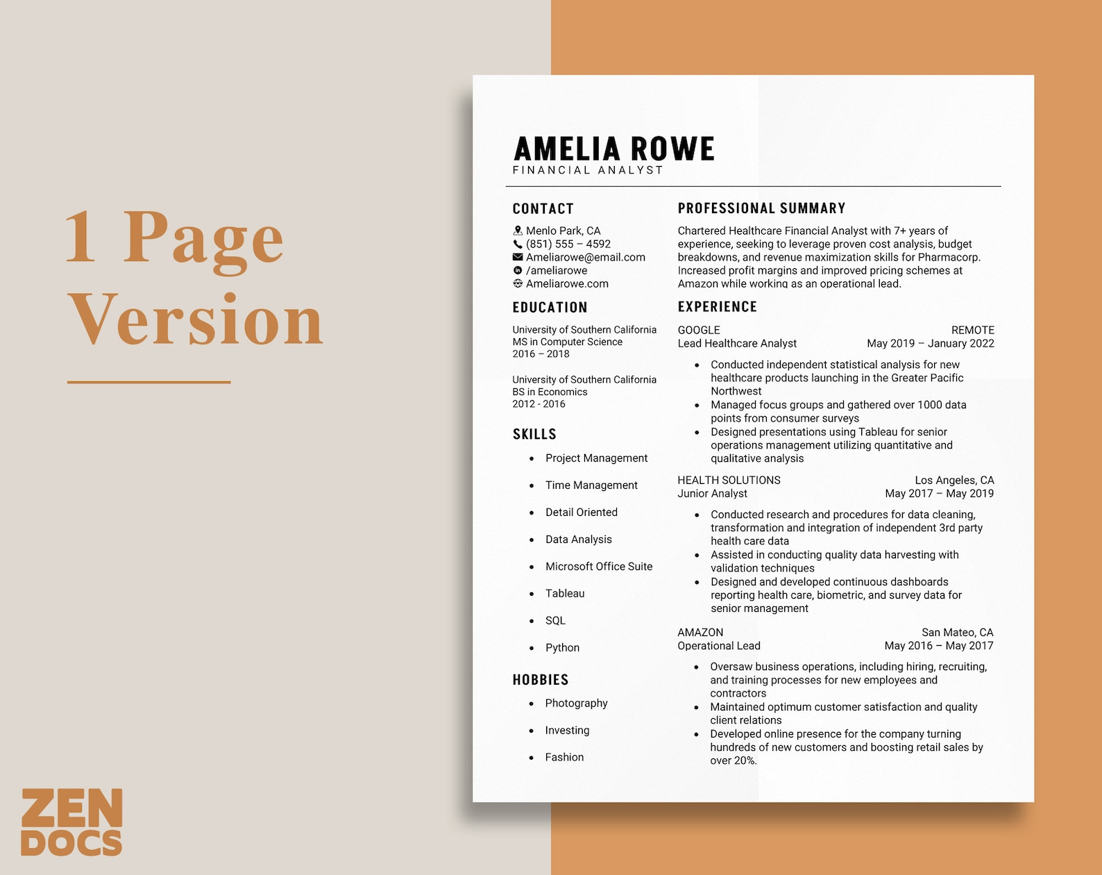 Modern ATS Resume Template for Word, Professional & Clean, CV Designs ...