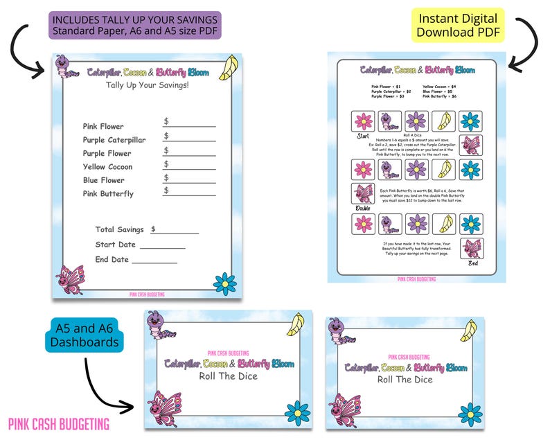 Caterpillar Cocoon & Butterfly Bloom Savings Challenge Instant Download ...