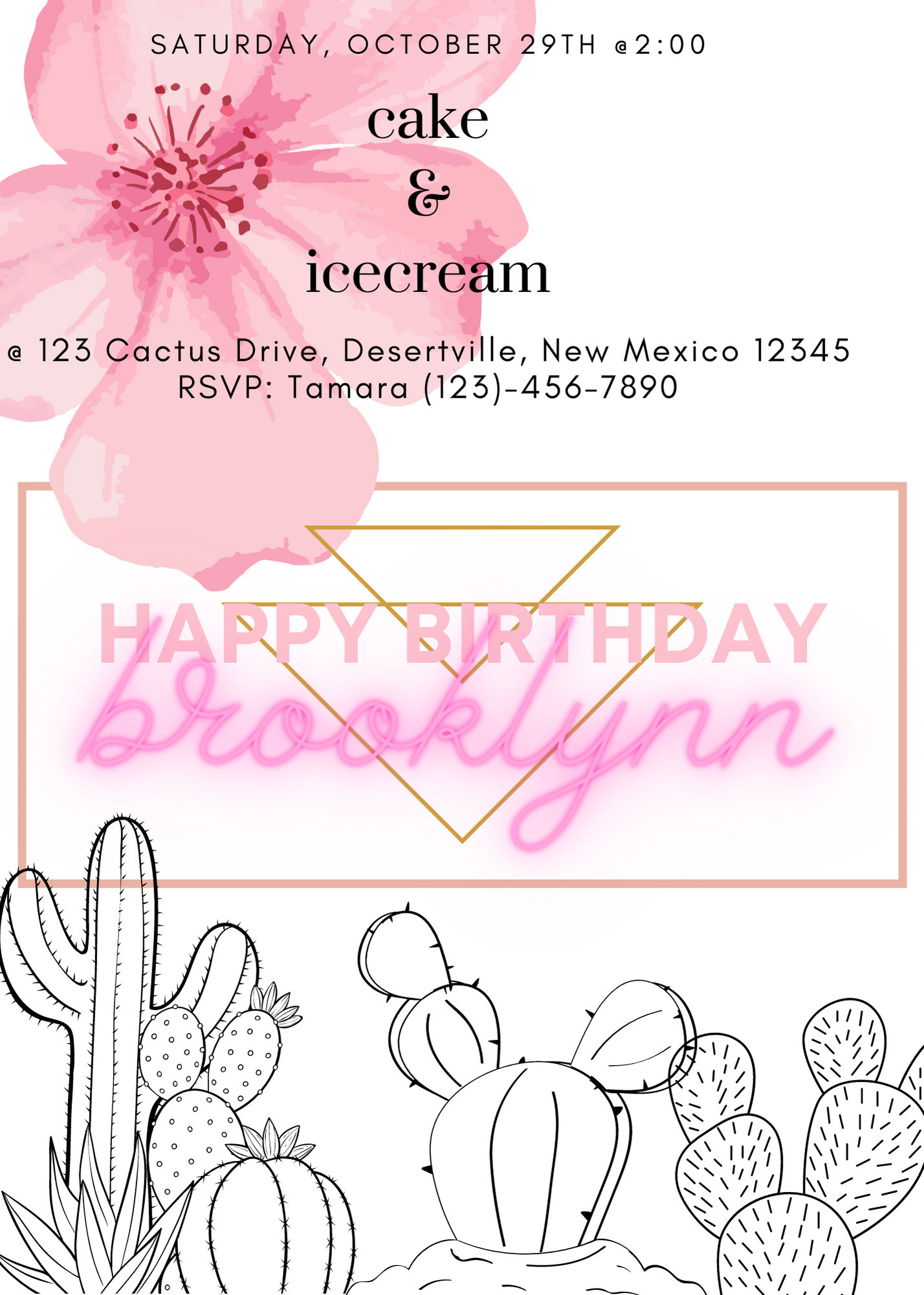 Cactus Birthday Invite, Flower Invitation, Teenager Bday Invite, Desert ...