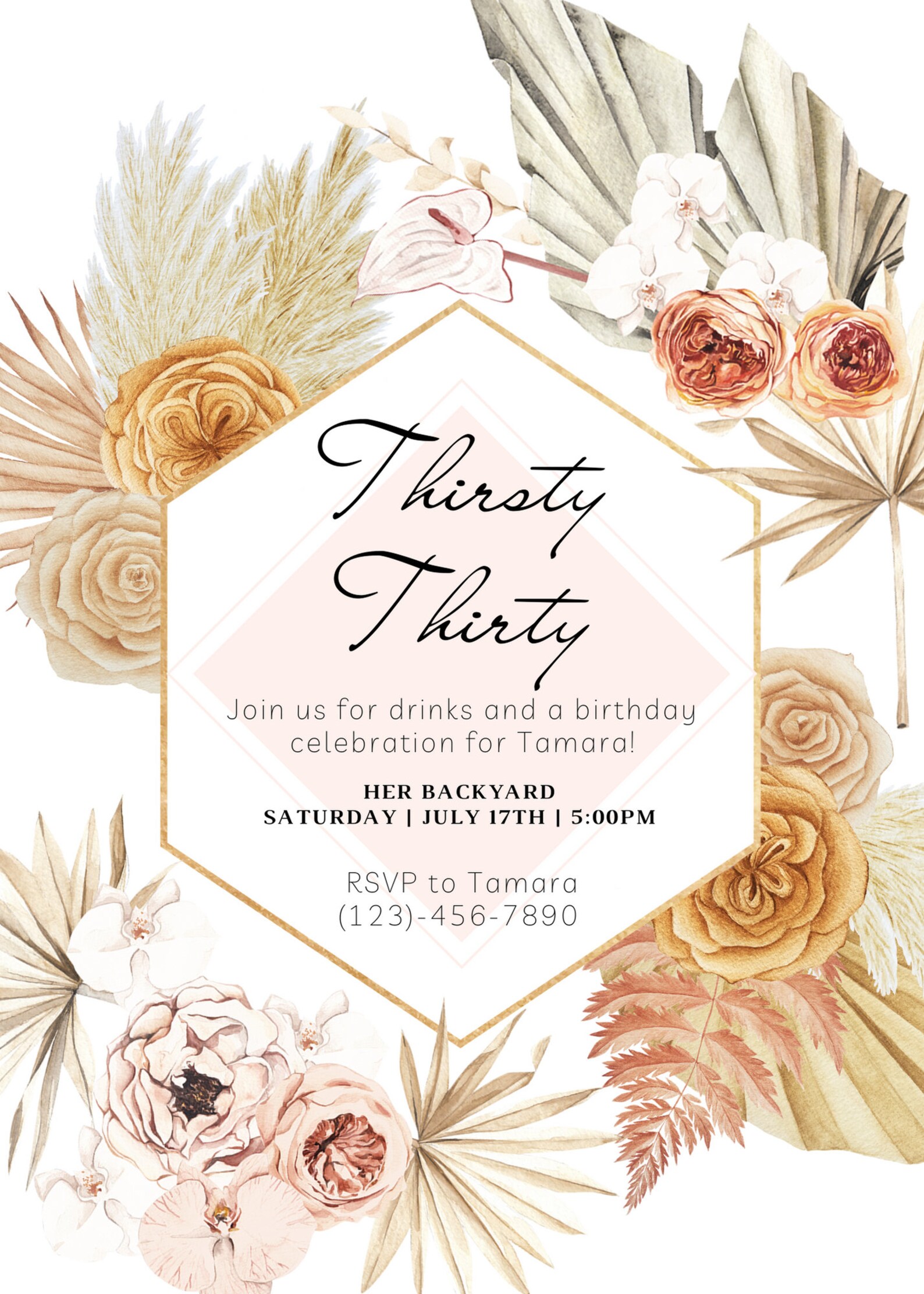 Boho Thirsty Thirty Birthday Invitation, Adult Birthday Invite, 30th ...