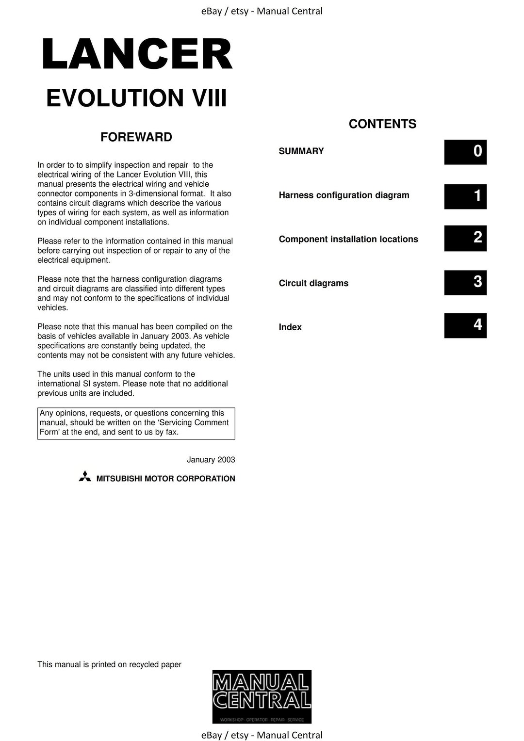 Mitsubishi Lancer Evolution VIII 8 Electrical Wiring Circuit Diagrams ...