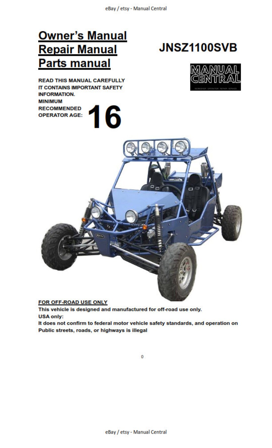 Joyner JNSZ1100SVB Owners Repair Parts Manual 2009 - Etsy