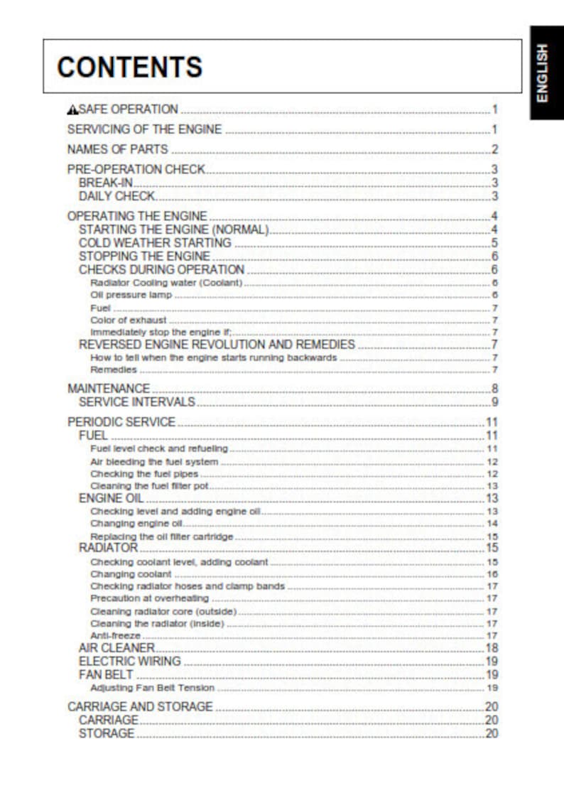 Kubota Diesel Engine Z482-E Z602-E D662-E D722-E D782-E D902-E Operator Manual - Etsy