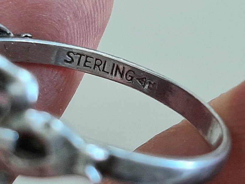 1910s Antique Sterling Silver Natural Agate Cabochon Ring, American ...