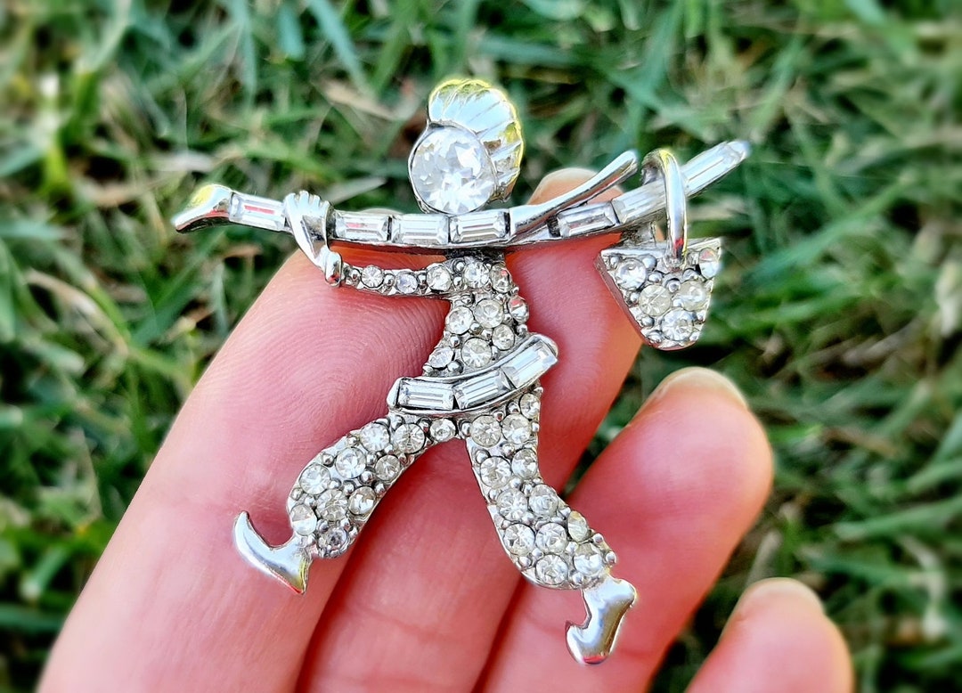 1950s Figural Water Lantern Carrier Rhodium Plated Pave Rhinestone ...