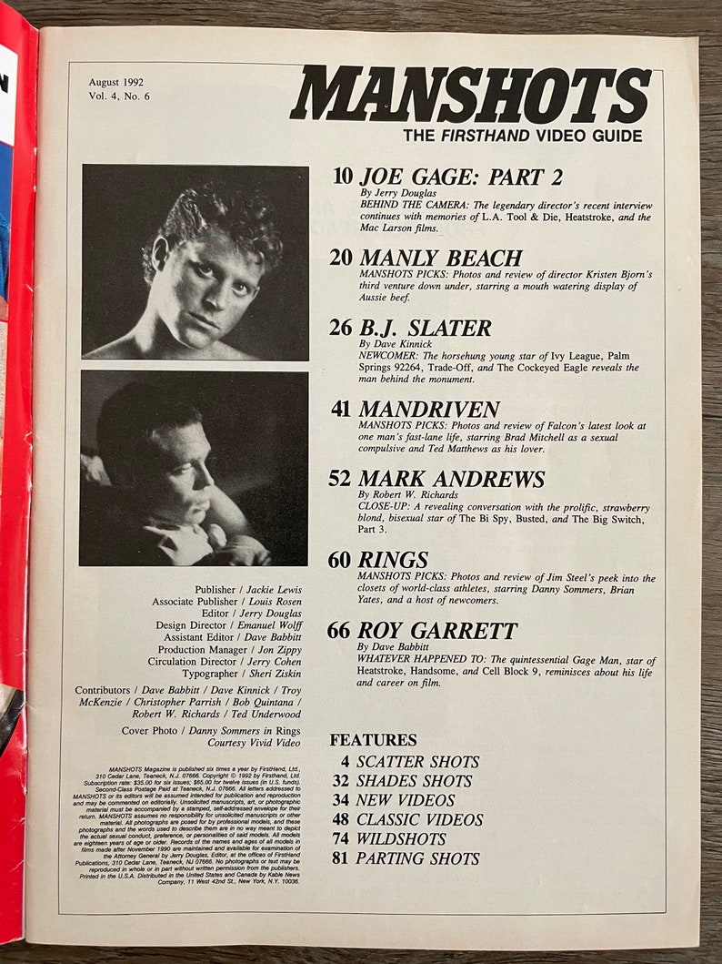 MANSHOTS August 1992 Classic Vintage Gay Male Nude Magazine - Etsy
