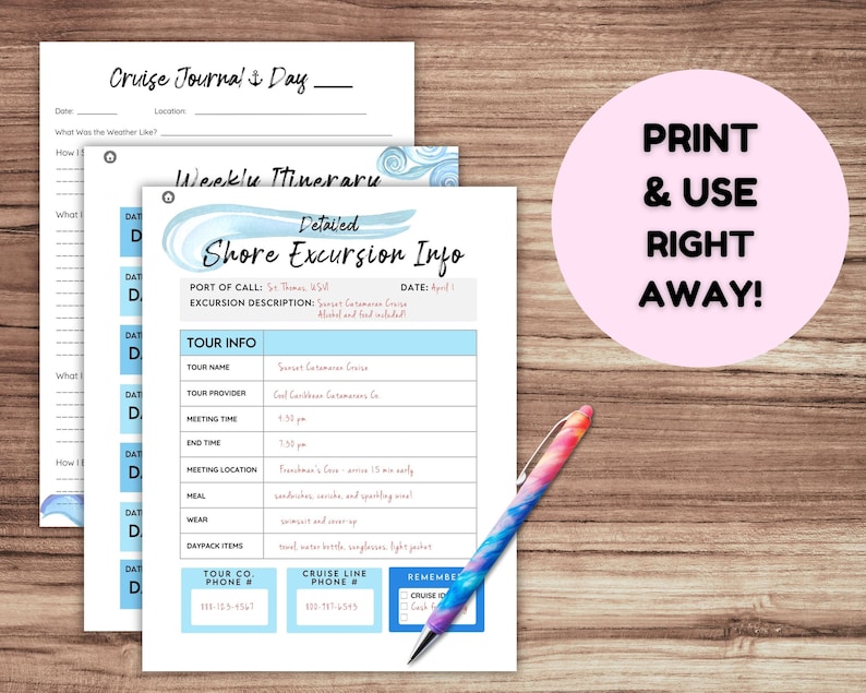 Cruise Planner Printable, Travel Itinerary, Destination Planner, Cruise ...