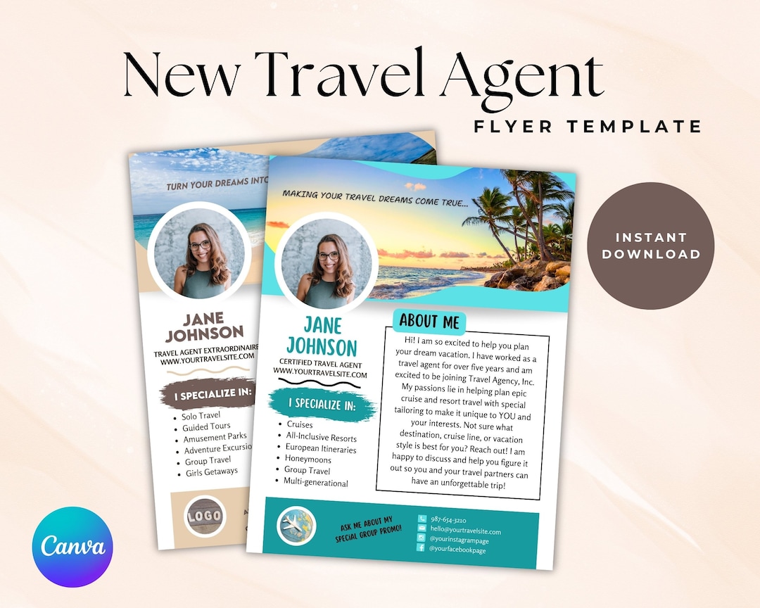 NEW TRAVEL AGENT Announcement Flyer Template, Travel Agent Editable ...