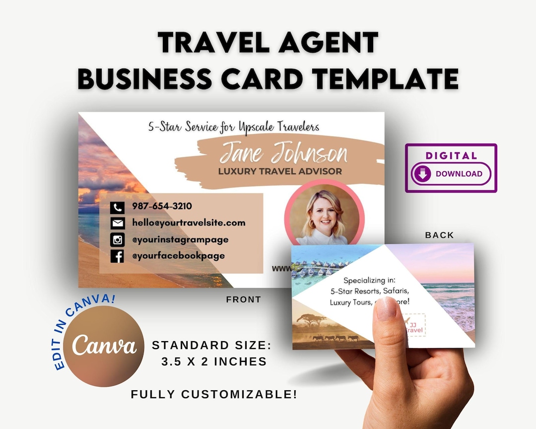 Travel Agent Business Card Template, DIY Business Card Travel Advisor ...