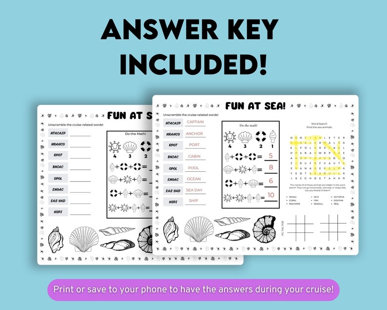 Printable CRUISE ACTIVITY PLACEMAT for Kids, Travel Games, Cruise ...