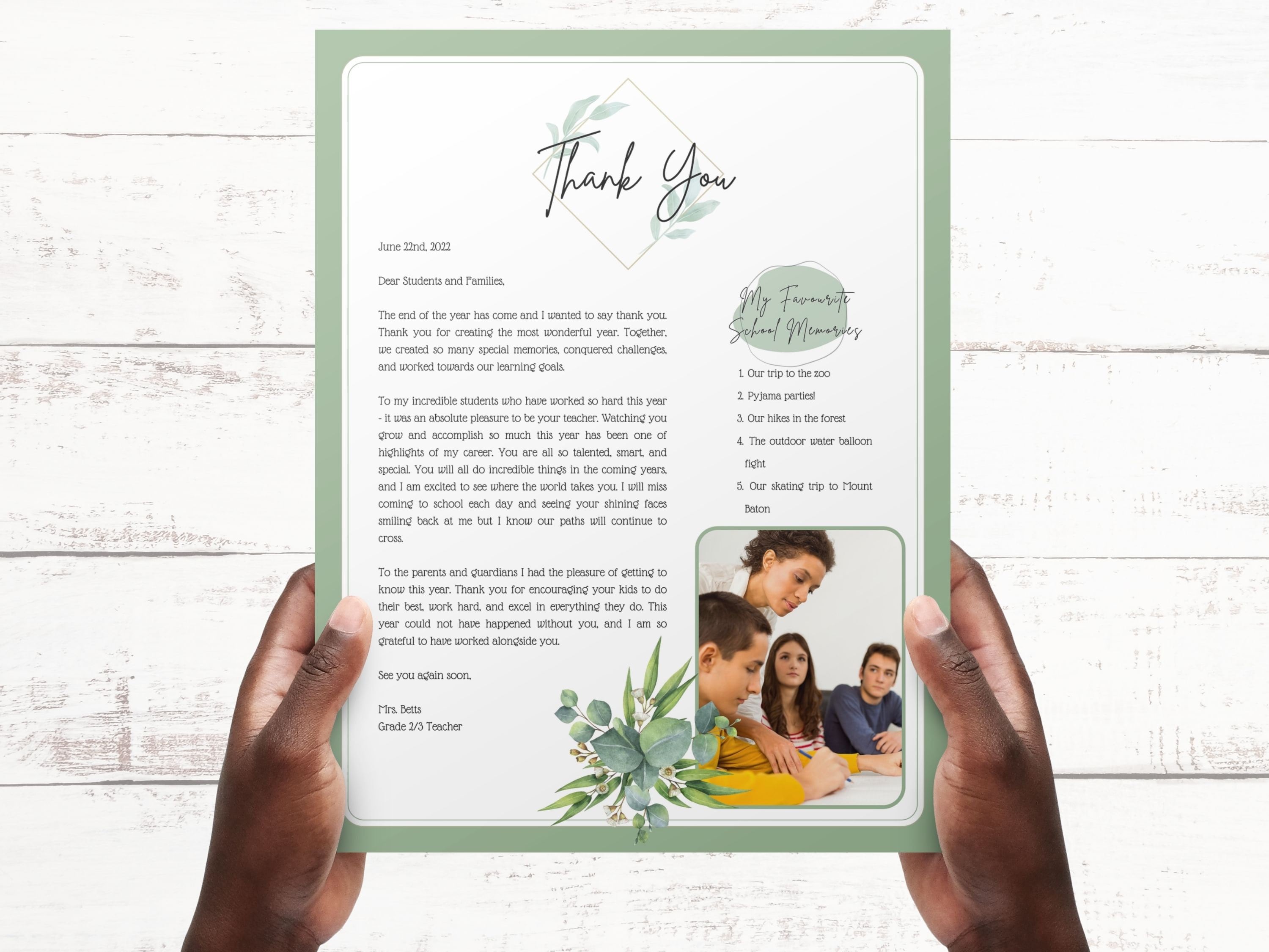 Botanical End of the Year Letter Template | Editable School Letter From ...