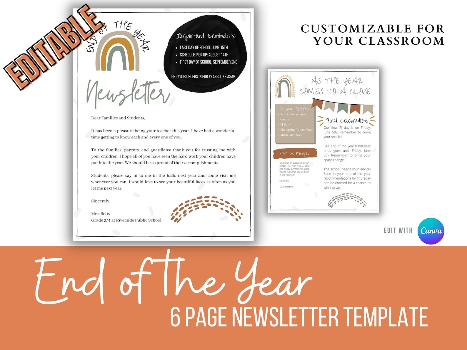 End of the Year Newsletter Template | Modern School Newsletter Digital ...