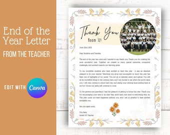 Botanical End of the Year Letter Template Editable School | Etsy