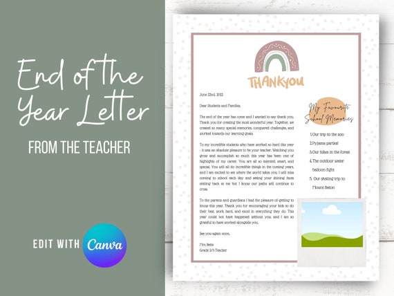 End of the Year Letter Template Editable Modern School - Etsy