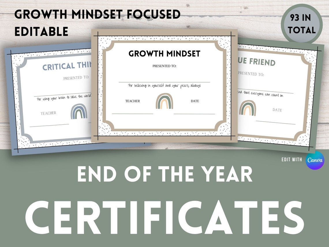 End of the Year Certificates | Neutral Boho Classroom Awards | Spotty ...