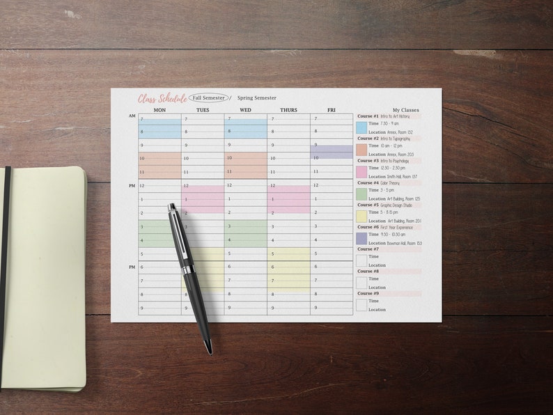 Block Schedule, College Materials, Digital Download, PDF, Landscape ...