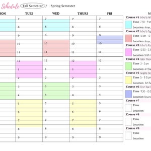 Block Schedule, College Materials, Digital Download, PDF, Landscape ...