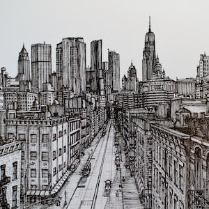 Lower Manhattan Street Pen and Ink Drawing - Etsy