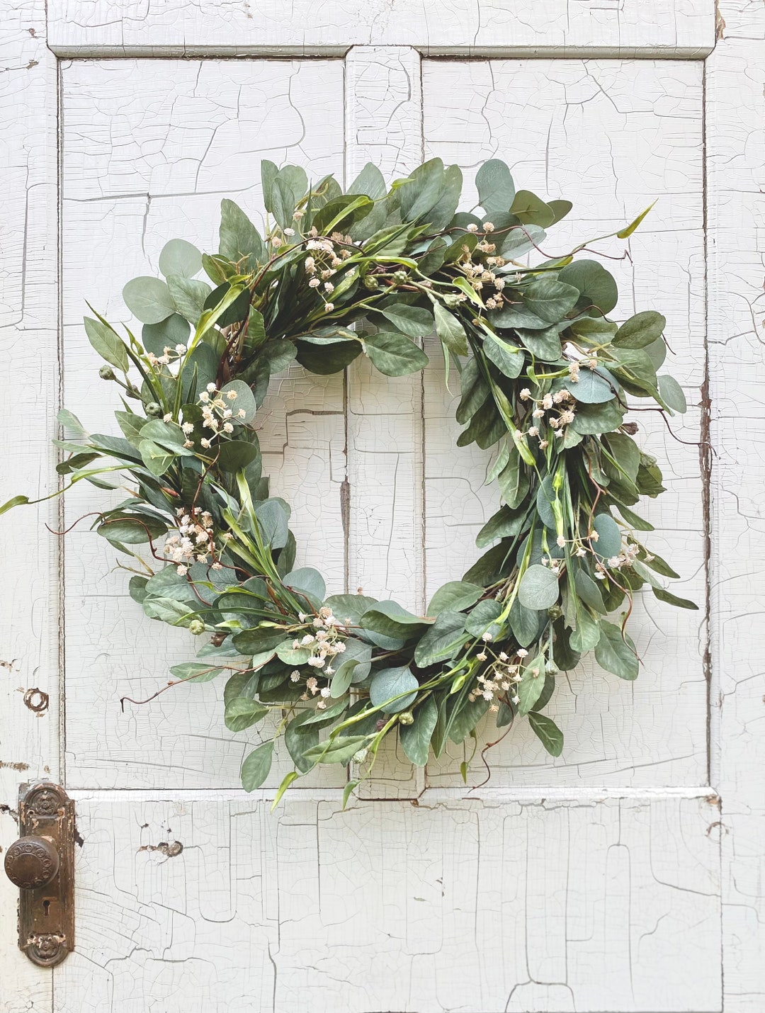 Year Round Greenery Wreath With Babys Breath, All Season Wreath ...