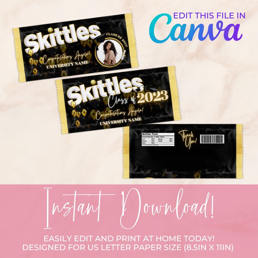 Customizable Graduation Skittles Candy Party Favor With Photo Canva ...