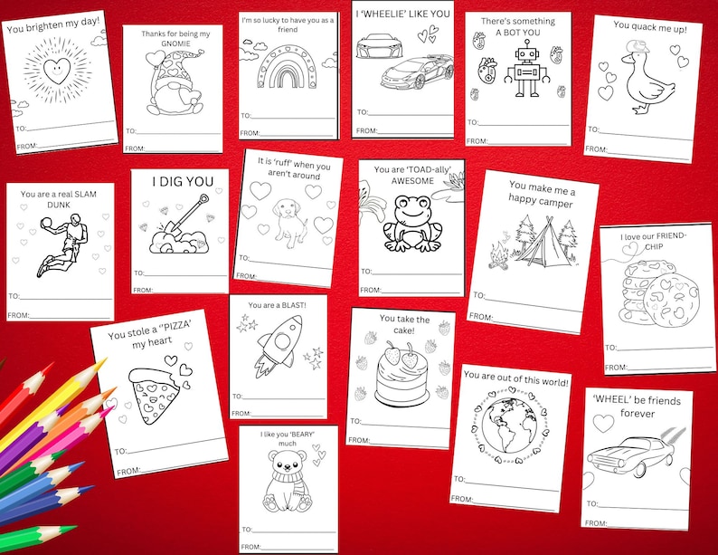 36 Fun Valentines Day Cards for Kids to Color. Cute Printable ...