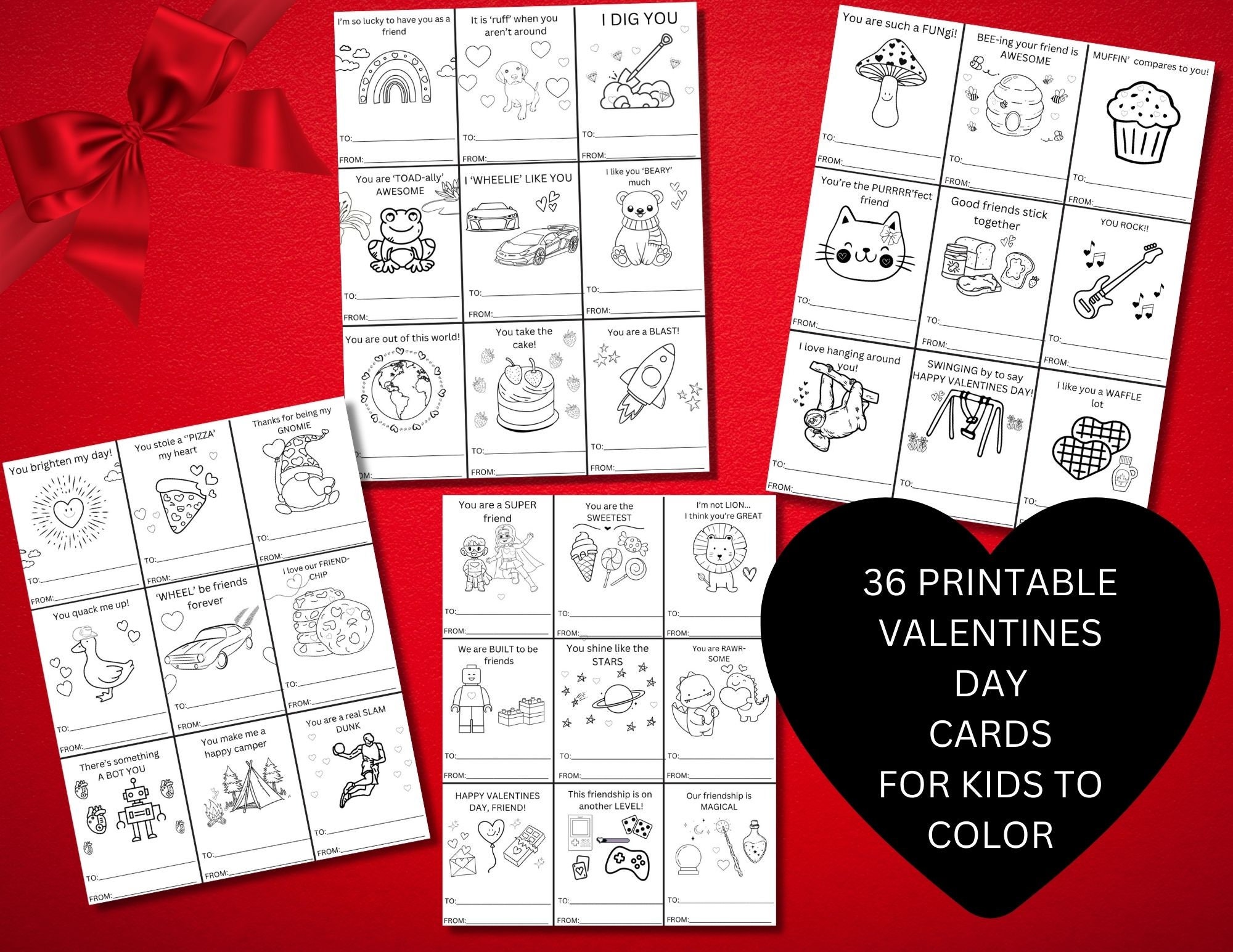 36 Fun Valentines Day Cards for Kids to Color. Cute Printable ...