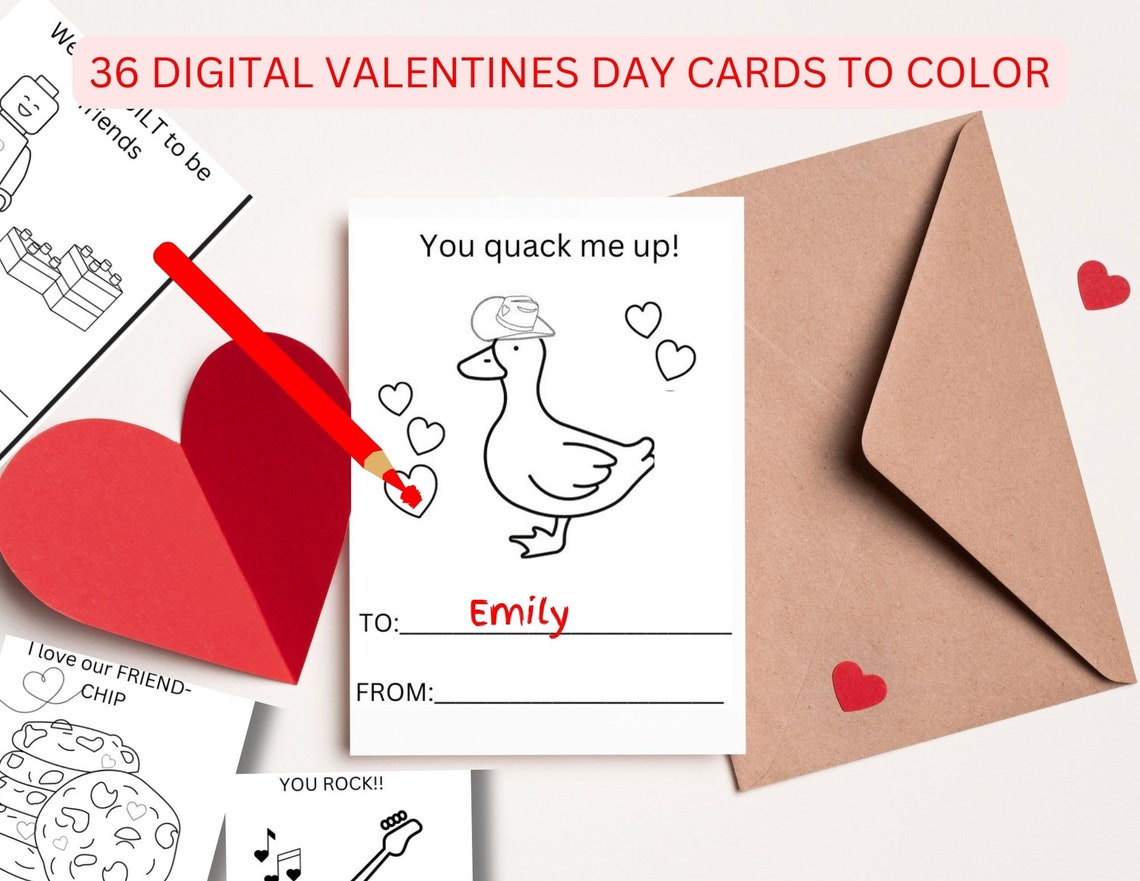 36 Fun Valentines Day Cards for Kids to Color. Cute Printable ...