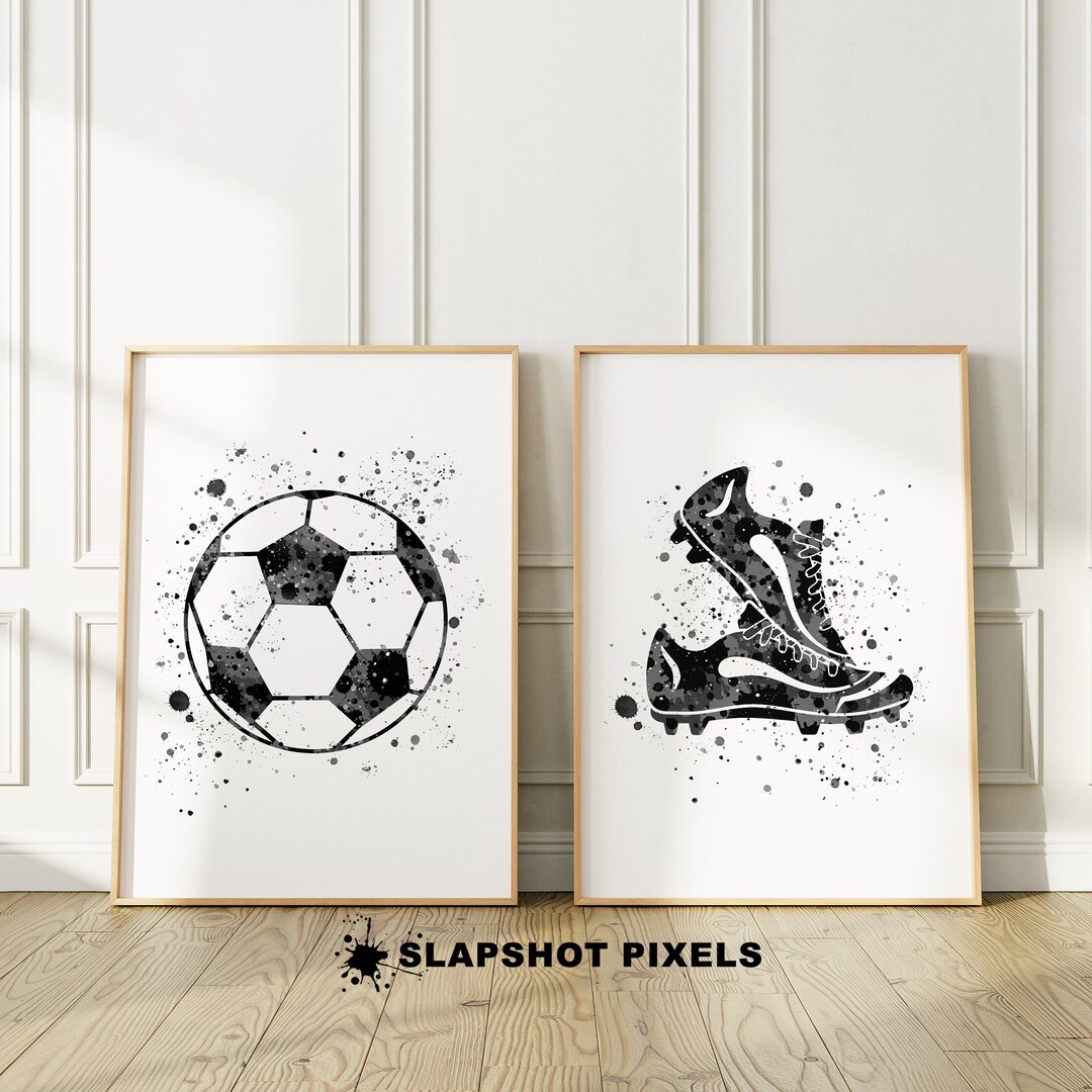 Set of Two Soccer Prints Soccer Ball and Soccer Shoes, Set of 2 Soccer ...