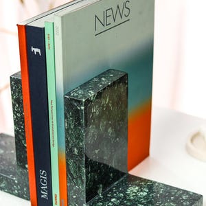 Green Marble Bookends – Heavy Duty Natural Stone Book Holders ...