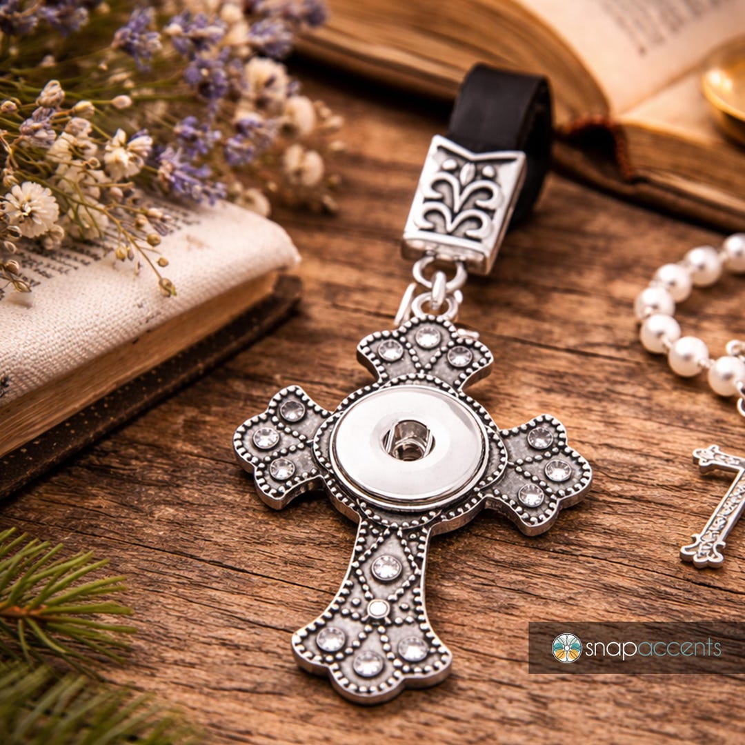 Leather Cross Snap Jewelry Keychain, Family Christian Faith Car Ring ...