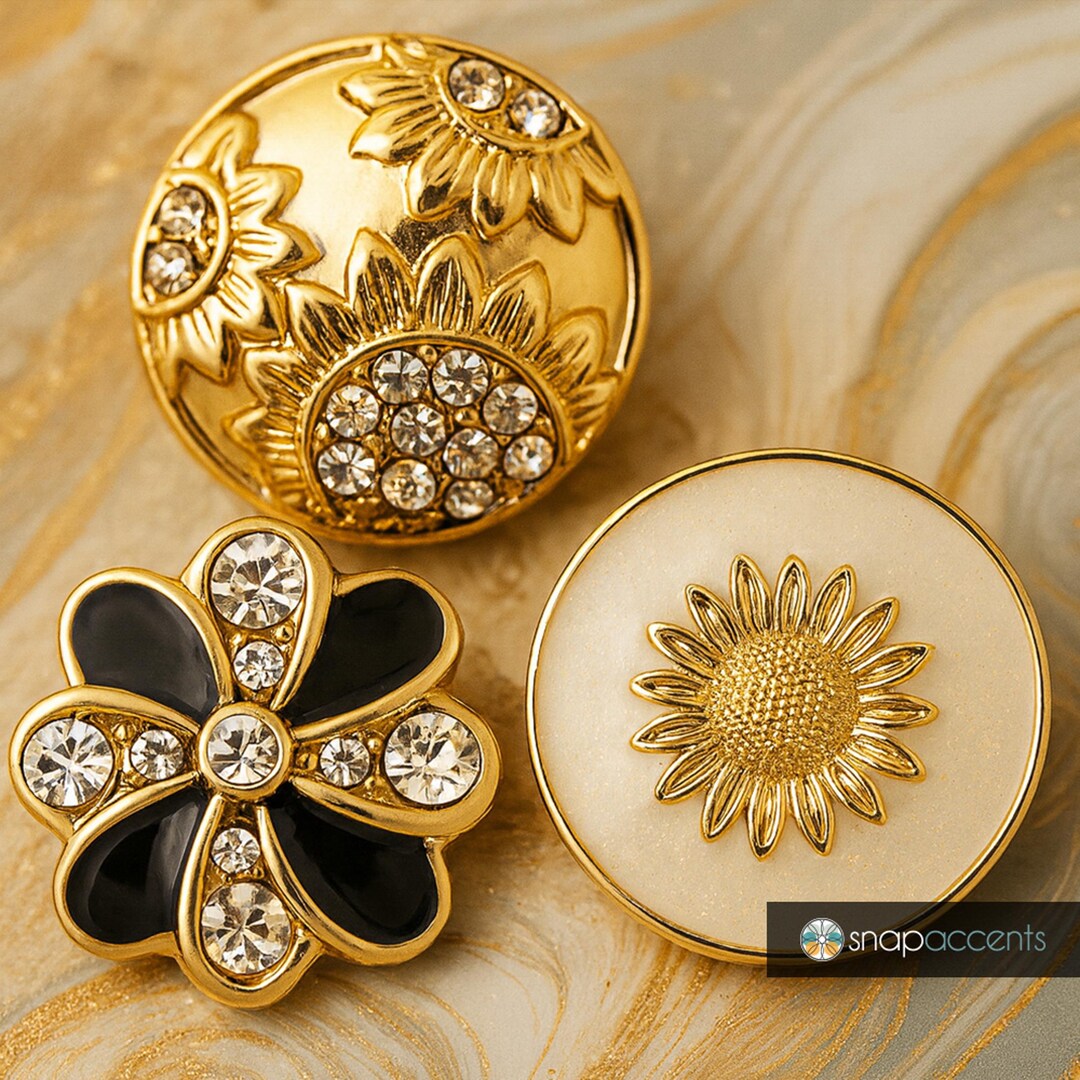 Snap Jewelry Gold Sunflower Rhinestone Ginger Charm Bundle Set, for ...