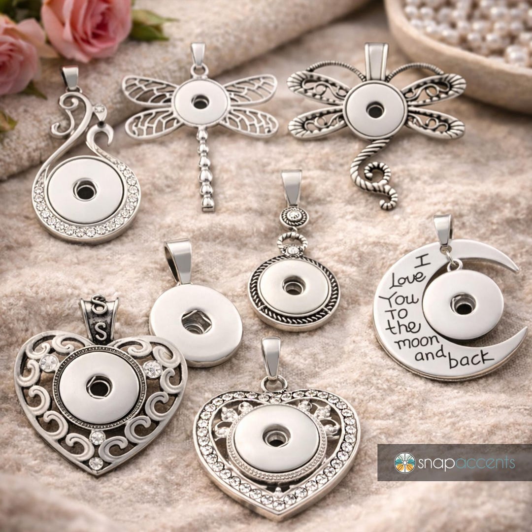 Snap Jewelry Pendant Stainless Steel Silver Necklace, Fits 18-20MM ...
