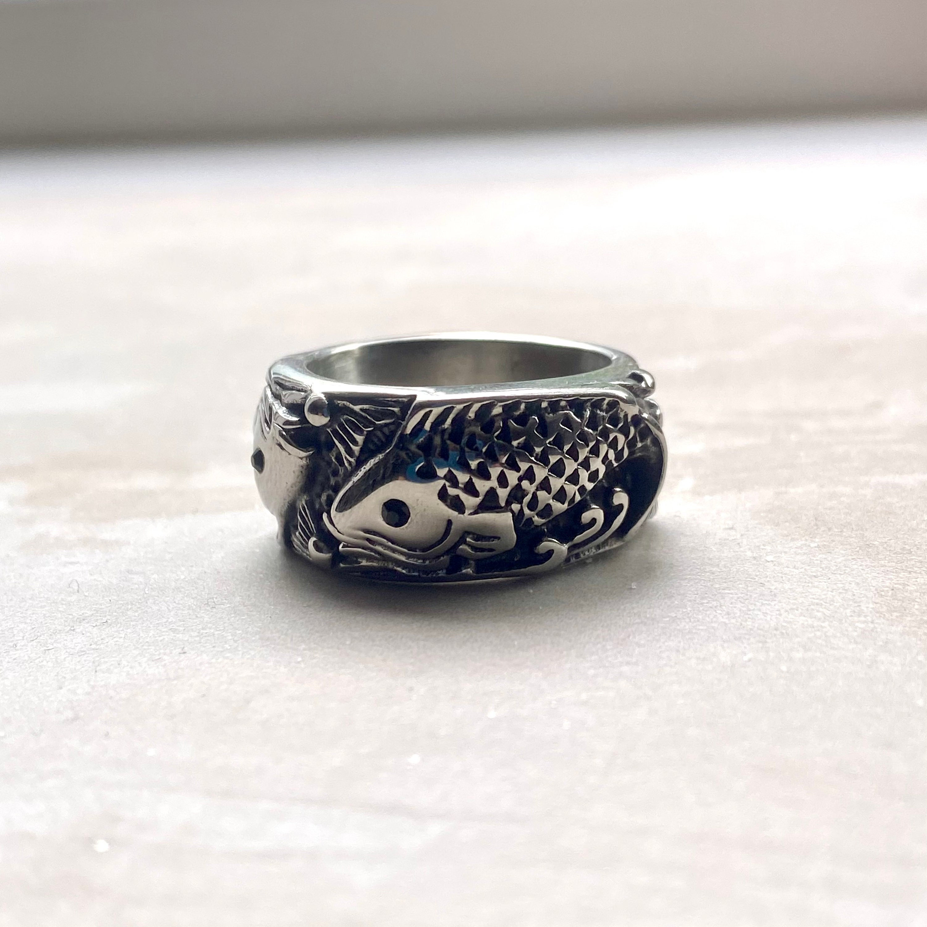 Koi Fish Ring Stainless Steel Fish Band Mens Silver Animal - Etsy