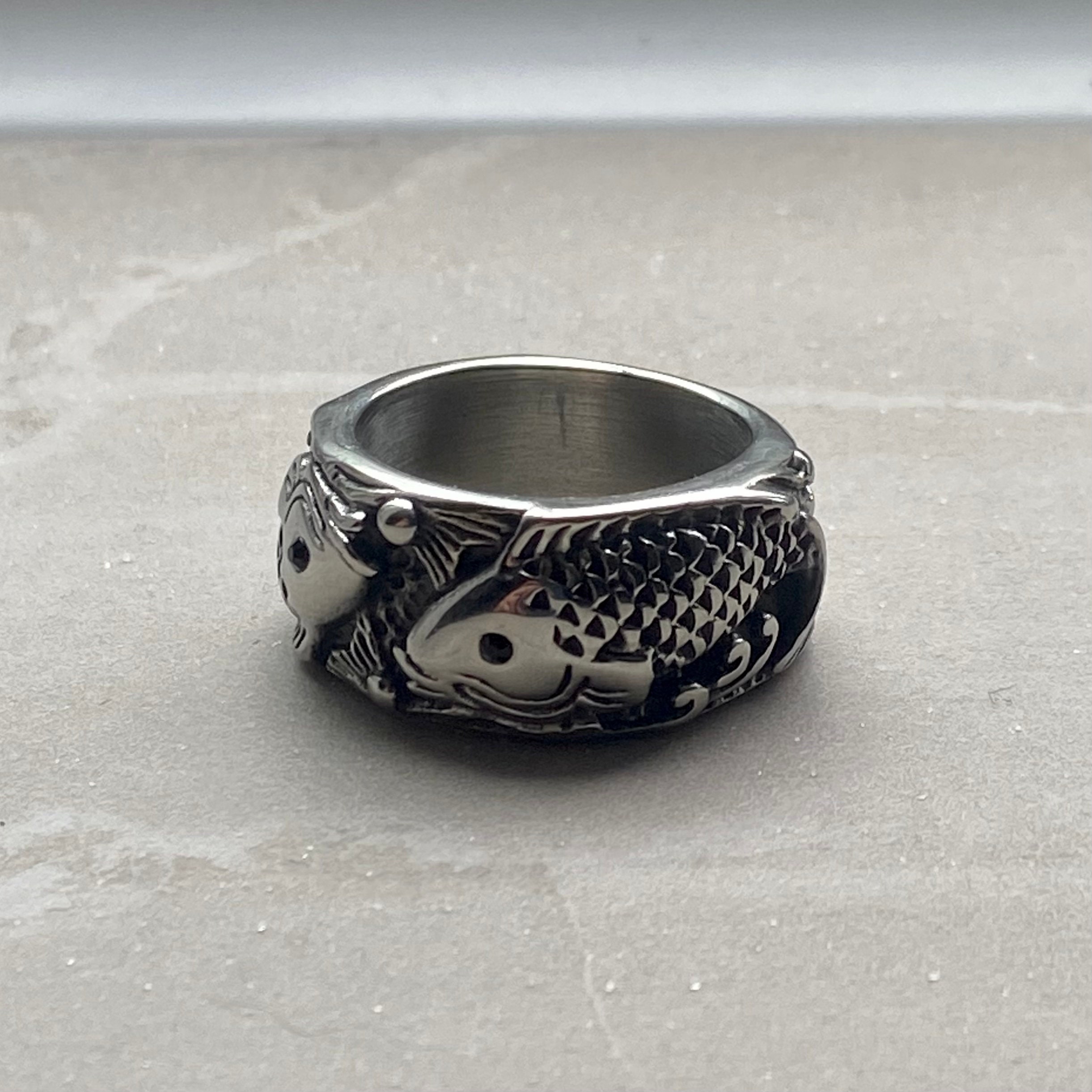 Koi Fish Ring Stainless Steel Fish Band Mens Silver Animal - Etsy