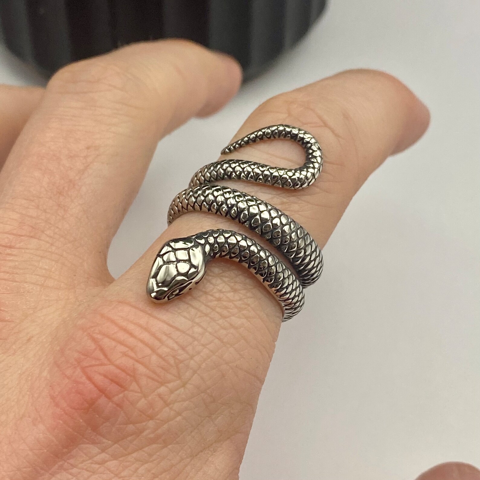 Wrapped Snake Ring Stainless Steel Cobra Ring Mens Silver Snake Band ...
