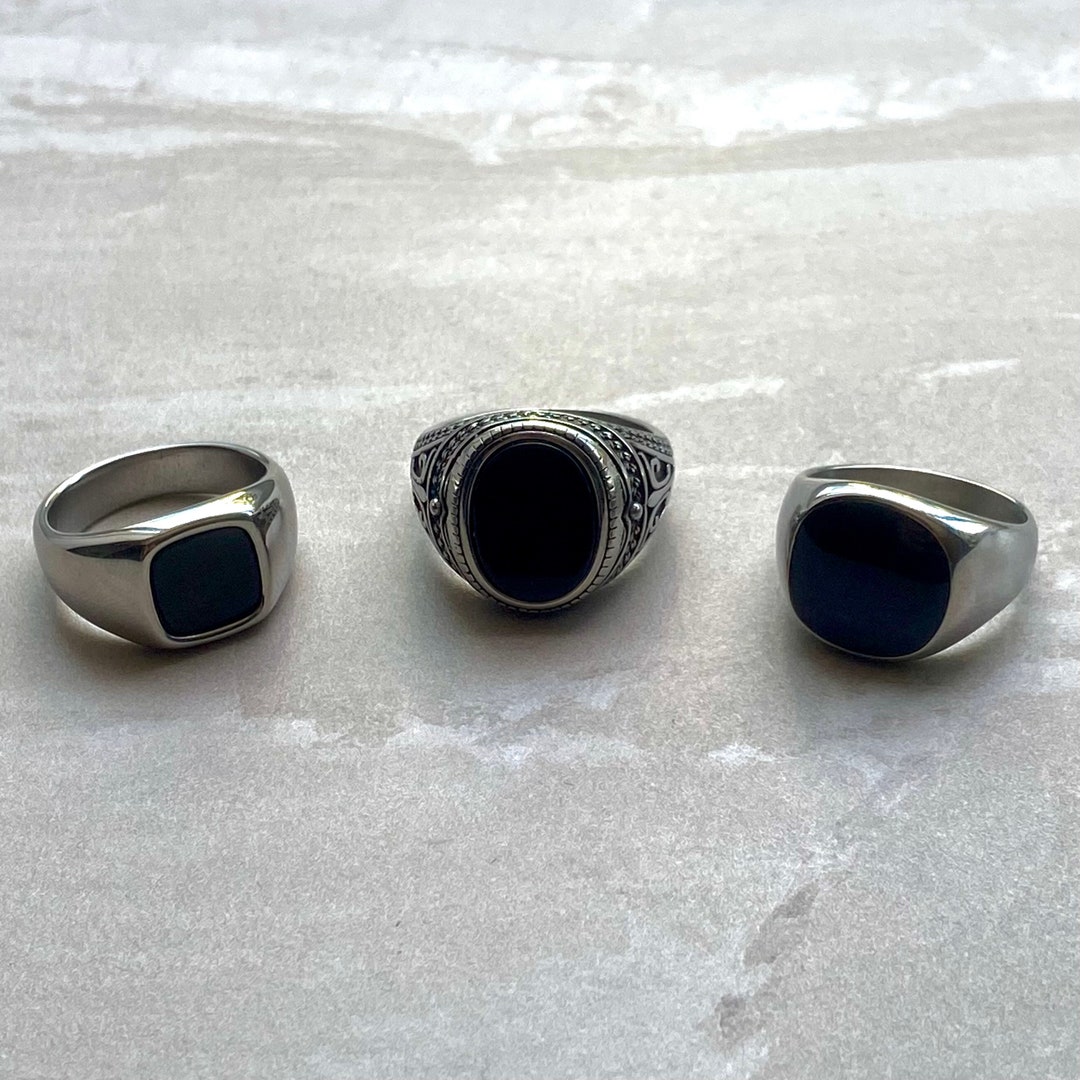 Black Onyx Signet Ring Signet Ring for Men Black Gem Stone Ring Onyx ...
