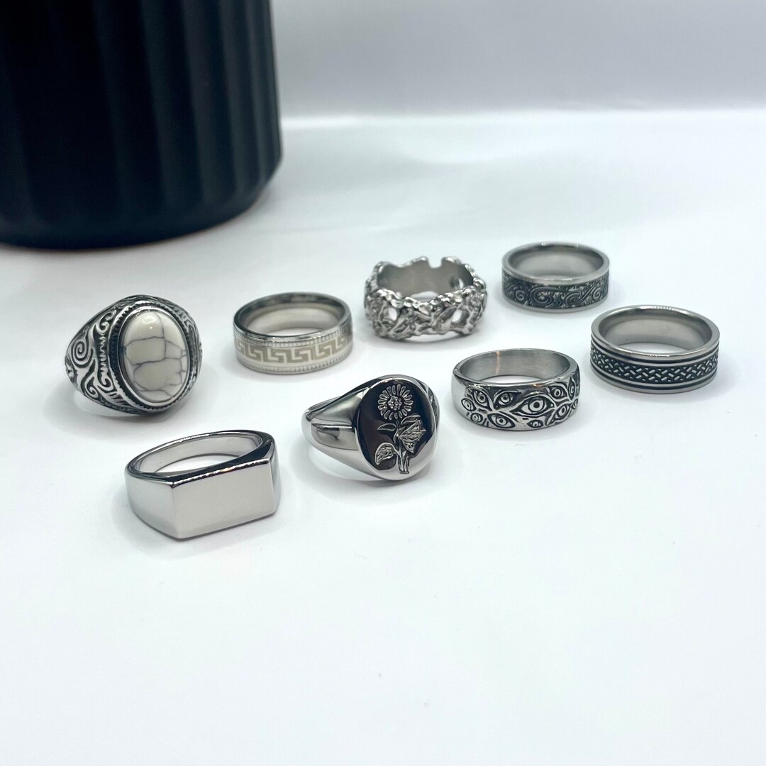 Mens Stainless Steel Rings Silver Signet Rings Rings for Men Set of ...