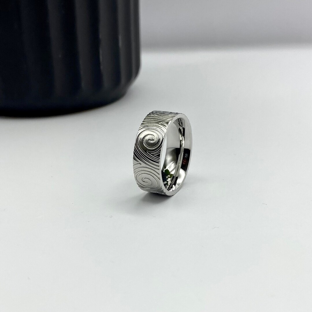 Silver Wave Pattern Ring Retro Swirl Pattern Band Etched Sea Pattern ...
