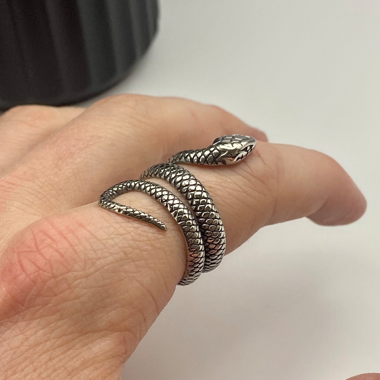 Wrapped Snake Ring Stainless Steel Cobra Ring Mens Silver Snake Band ...