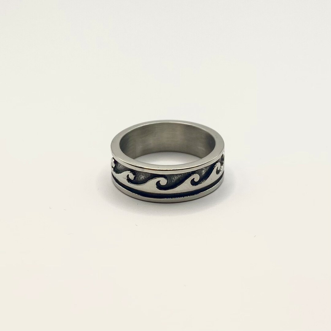Mens Wave Band Mens Ring Wave Pattern Ring Geometric Style Vintage Ring ...
