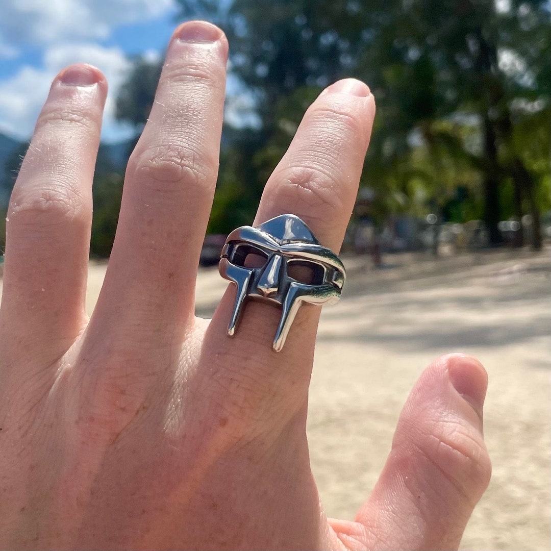 Steel MF DOOM Ring Silver DR Doom Ring Rapper Ring Villain Mask Ring ...