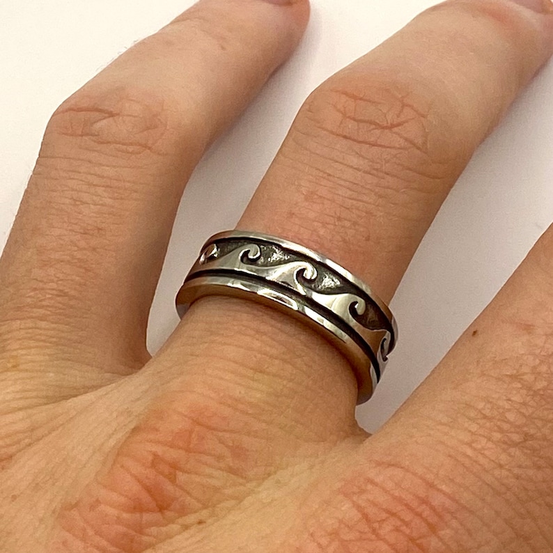 Mens Wave Band Mens Ring Wave Pattern Ring Geometric Style - Etsy