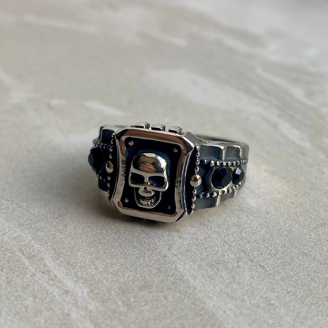 Skull Face Ring Mens and Womens Skull Signet Ring Stainless Steel Ring ...
